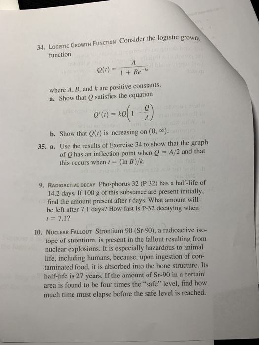 Solved 34. LOGISTIC GROWTH FUNCTION Consider the logistic | Chegg.com