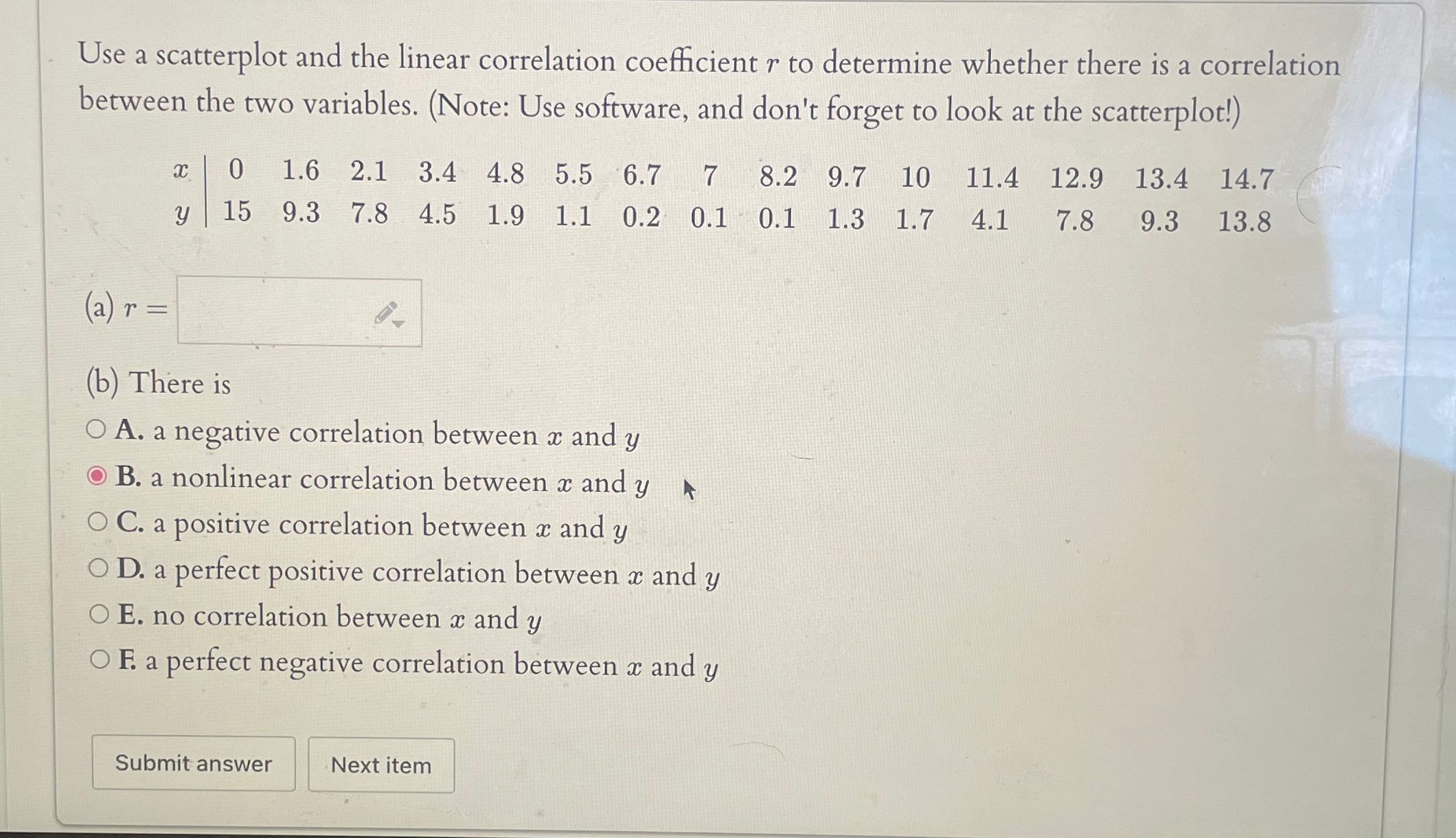 Solved Use a scatterplot and the linear correlation | Chegg.com