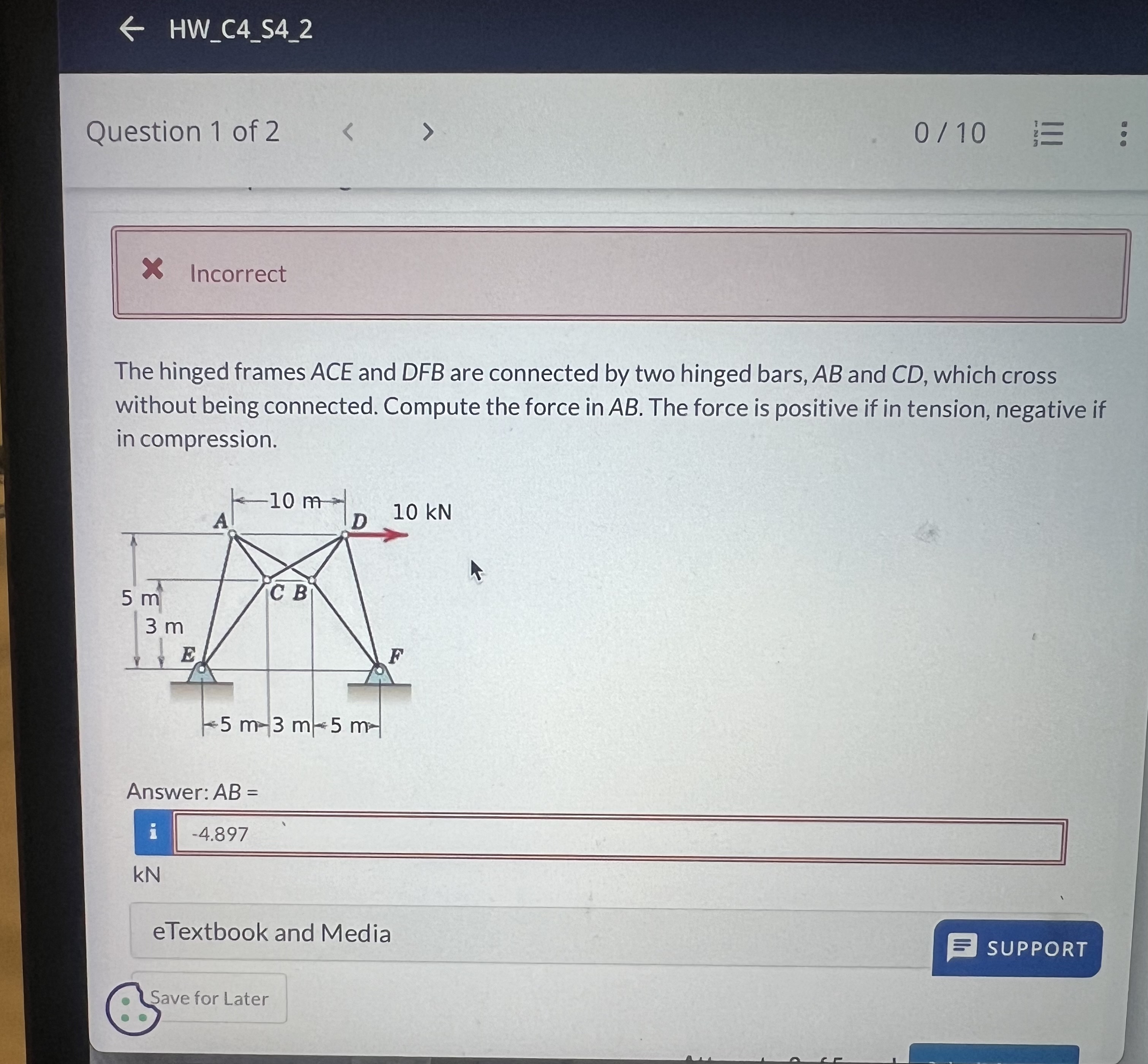 Solved The hinged frames ACE and DFB are connected by two | Chegg.com