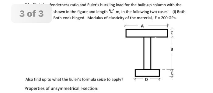 'enderness ratio and Euler's buckling load for the | Chegg.com