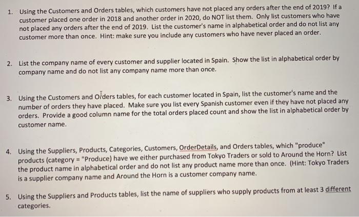 1. Using the Customers and Orders tables, which | Chegg.com
