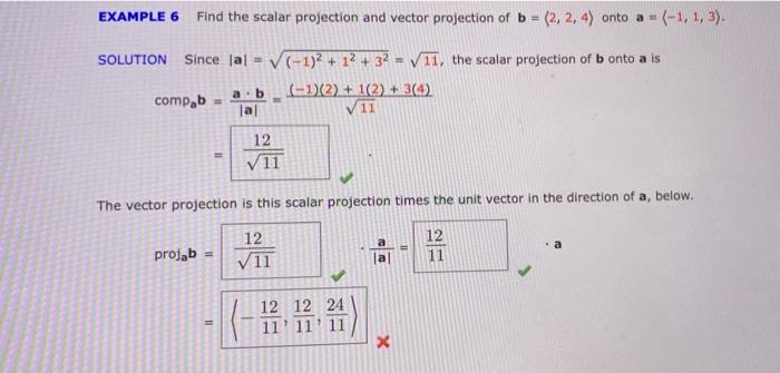 Solved EXAMPLE 6 Find the scalar projection and vector | Chegg.com