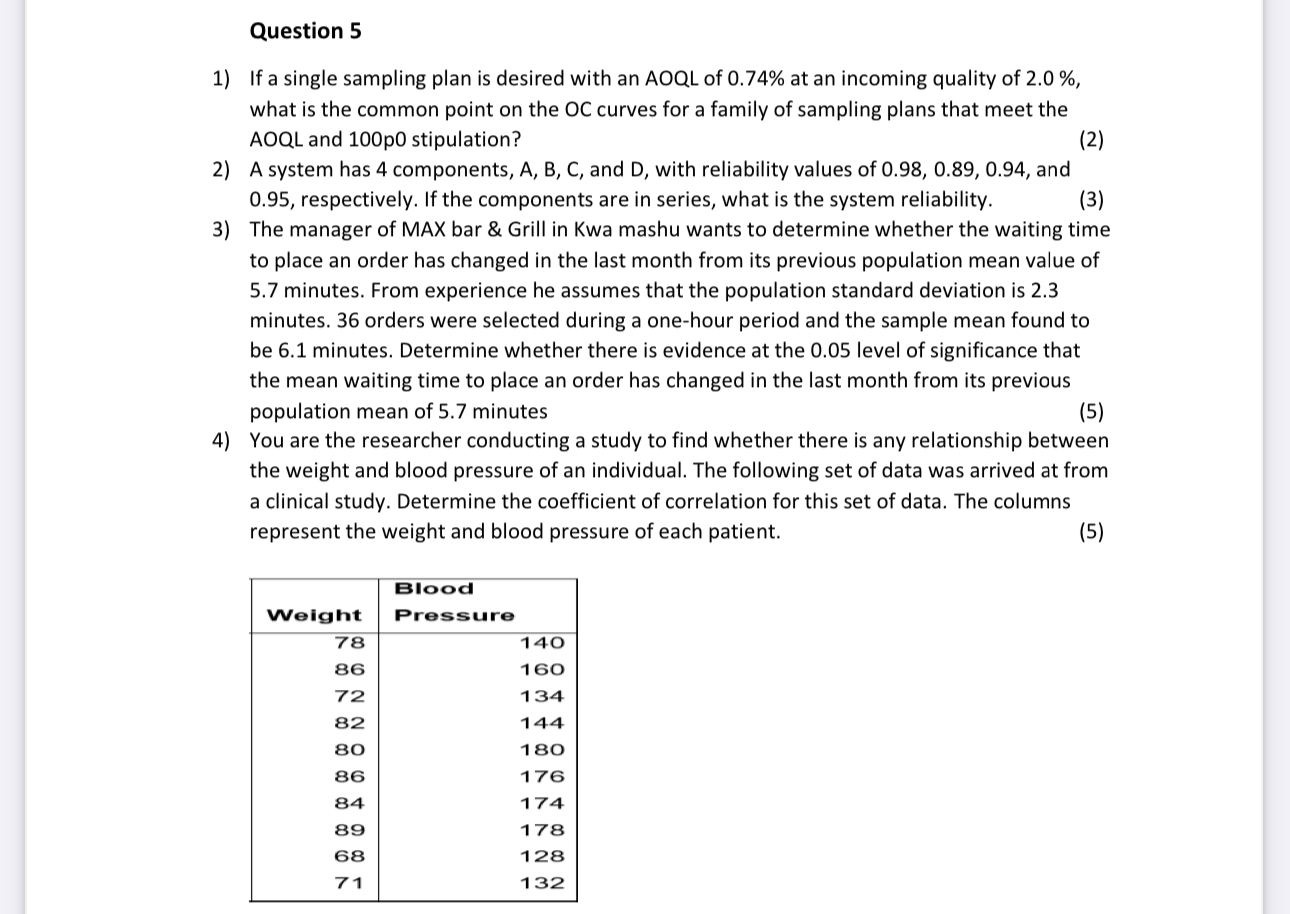 Solved Question 5If a single sampling plan is desired with | Chegg.com