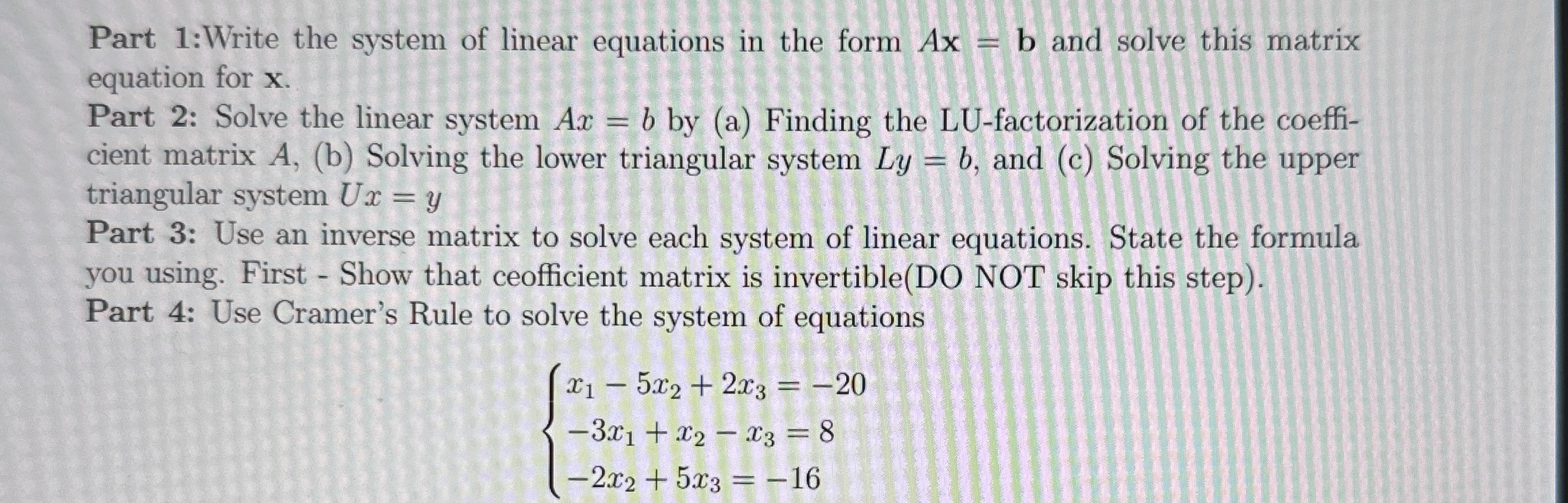 Solved Part 1: Write the system of linear equations in the | Chegg.com