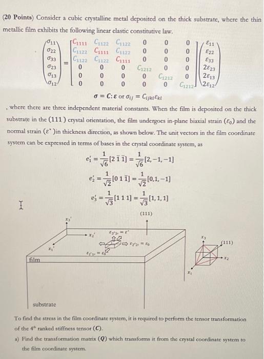 Solved (20 Points) Consider a cubic crystalline metal | Chegg.com