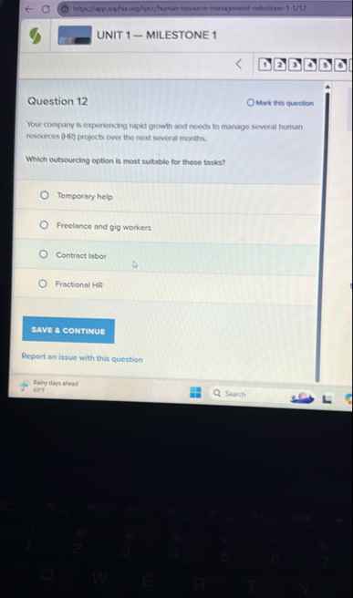 Solved UNIT 1 - ﻿MILESTONE 1Question 12 ﻿Murk this | Chegg.com