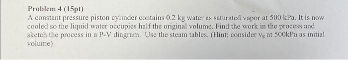 Solved Problem 4 (15pt) A constant pressure piston cylinder | Chegg.com