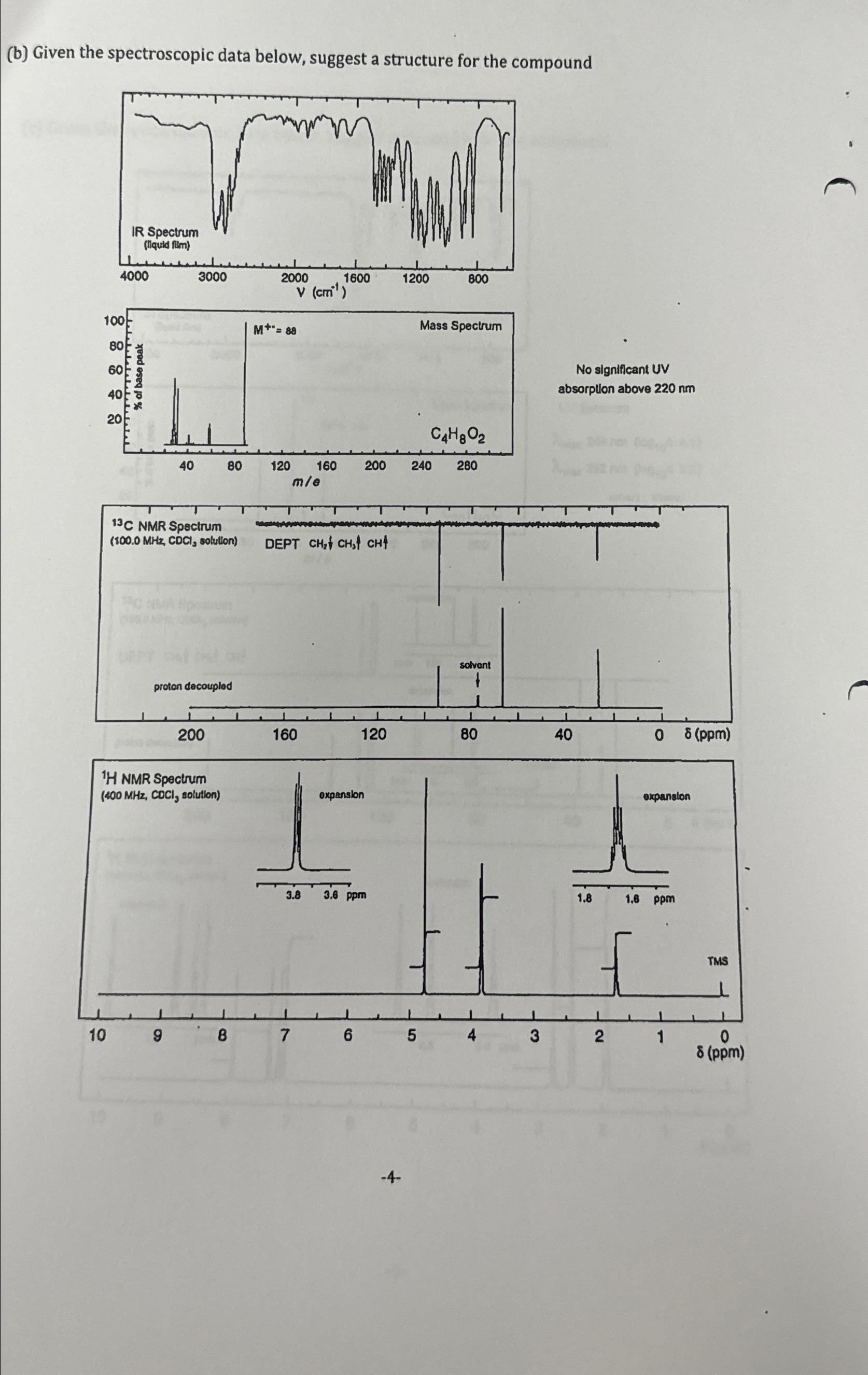 Solved (b) ﻿Given the spectroscopic data below, suggest a | Chegg.com