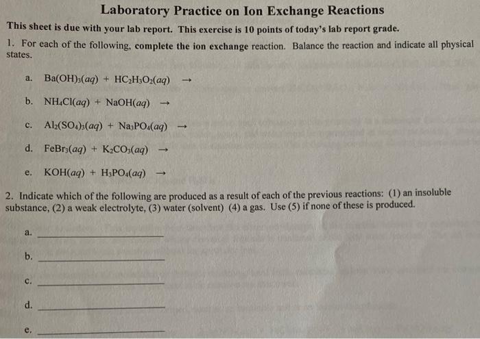 Solved Laboratory Practice on Ion Exchange Reactions This | Chegg.com