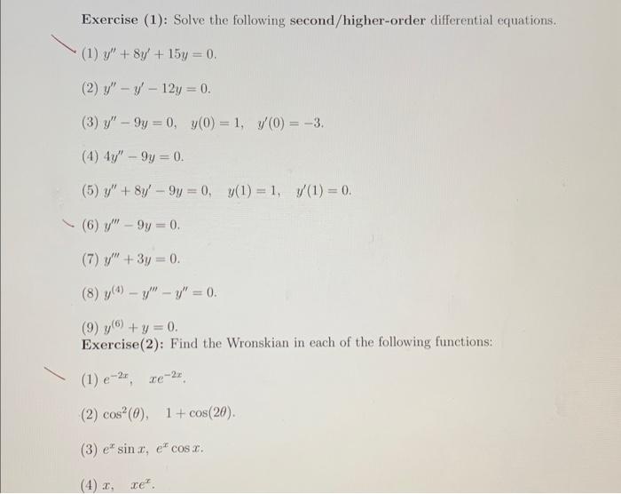 Solved Exercise (1): Solve the following second/higher-order | Chegg.com
