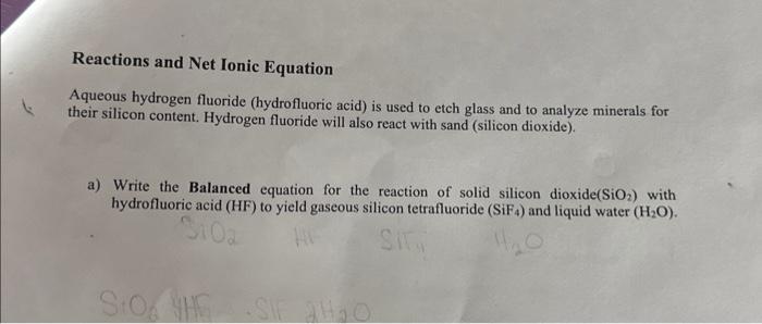 Solved Reactions and Net Ionic Equation Aqueous hydrogen | Chegg.com