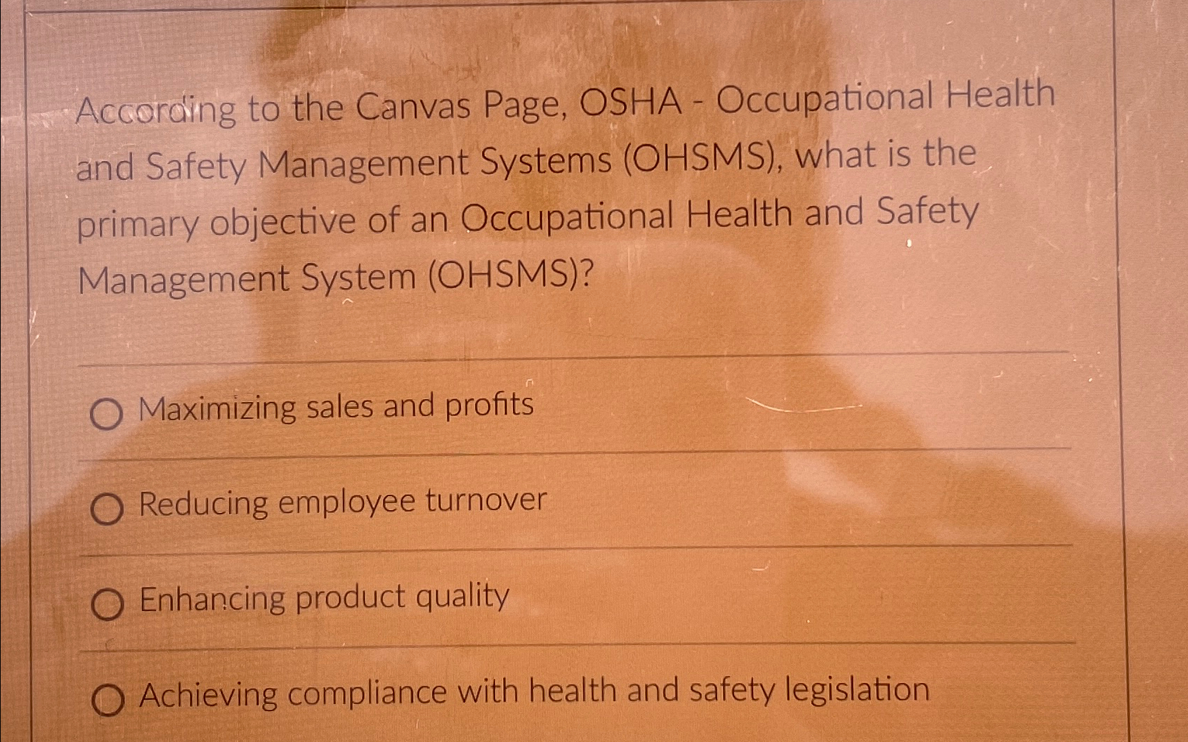 Solved According to the Canvas Page, OSHA - ﻿Occupational | Chegg.com