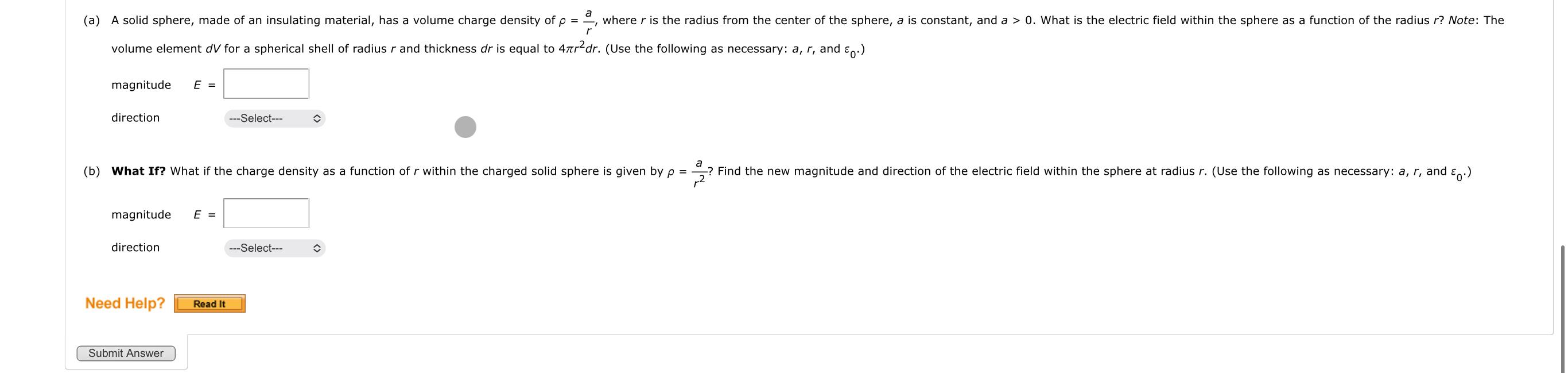 Solved volume element dV ﻿for a spherical shell of radius r | Chegg.com