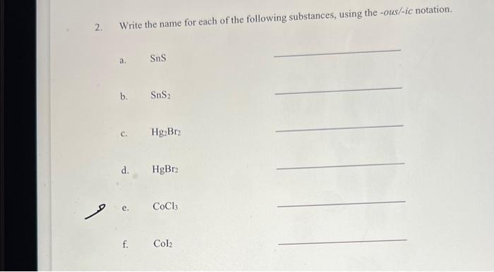2. Write the name for each of the following | Chegg.com