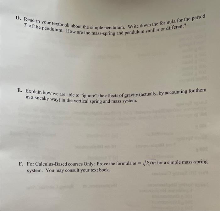 Solved D. Read in your textbook about the simple pendulum. | Chegg.com