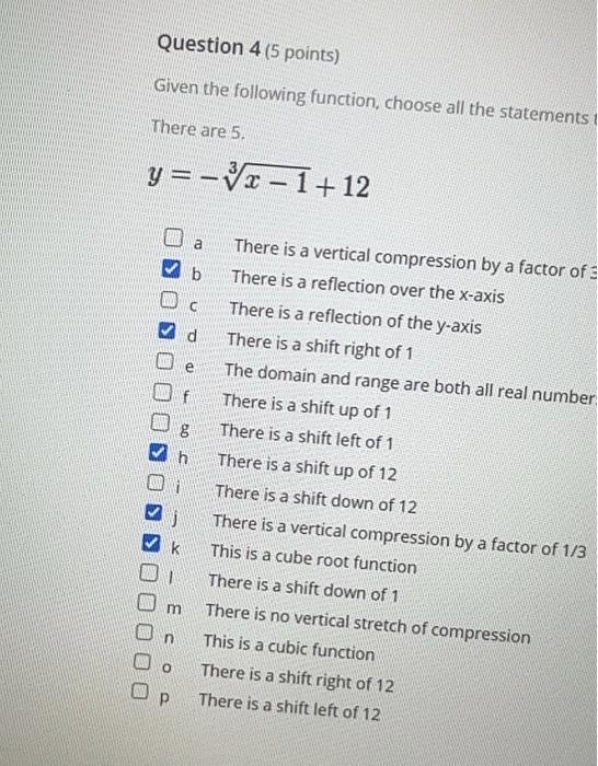Solved Given the following function, choose all the | Chegg.com