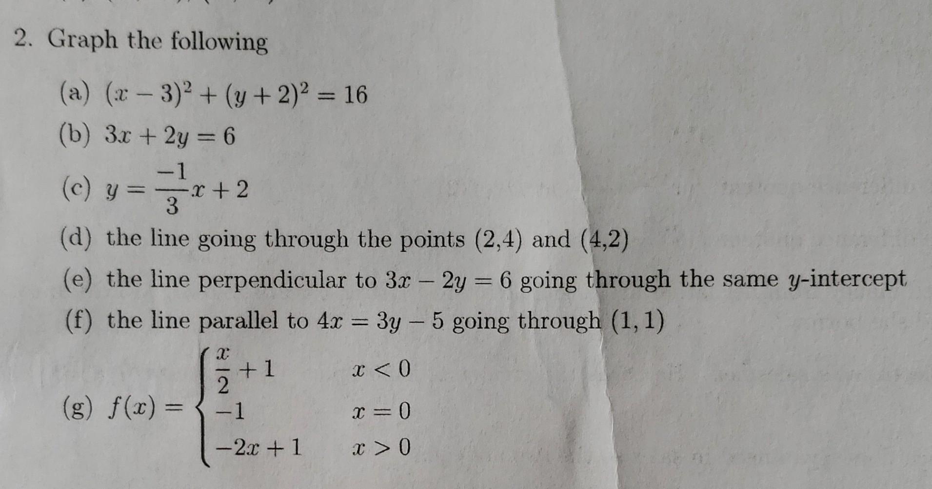 Solved 2. Graph the following (a) (x−3)2+(y+2)2=16 (b) | Chegg.com