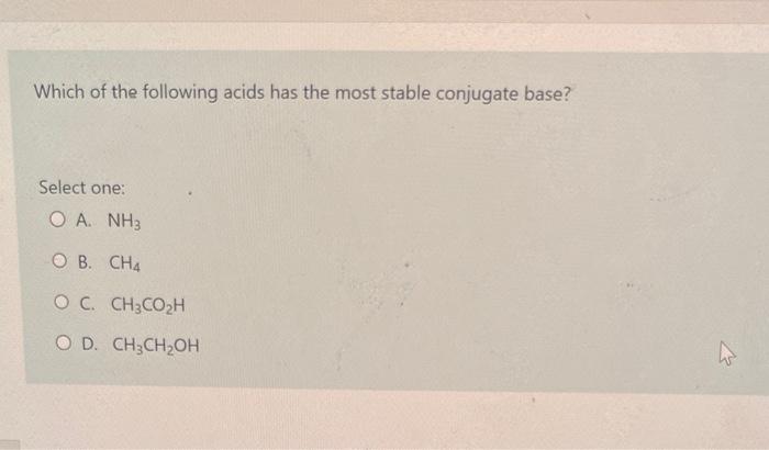 Solved Which of the following acids has the most stable | Chegg.com