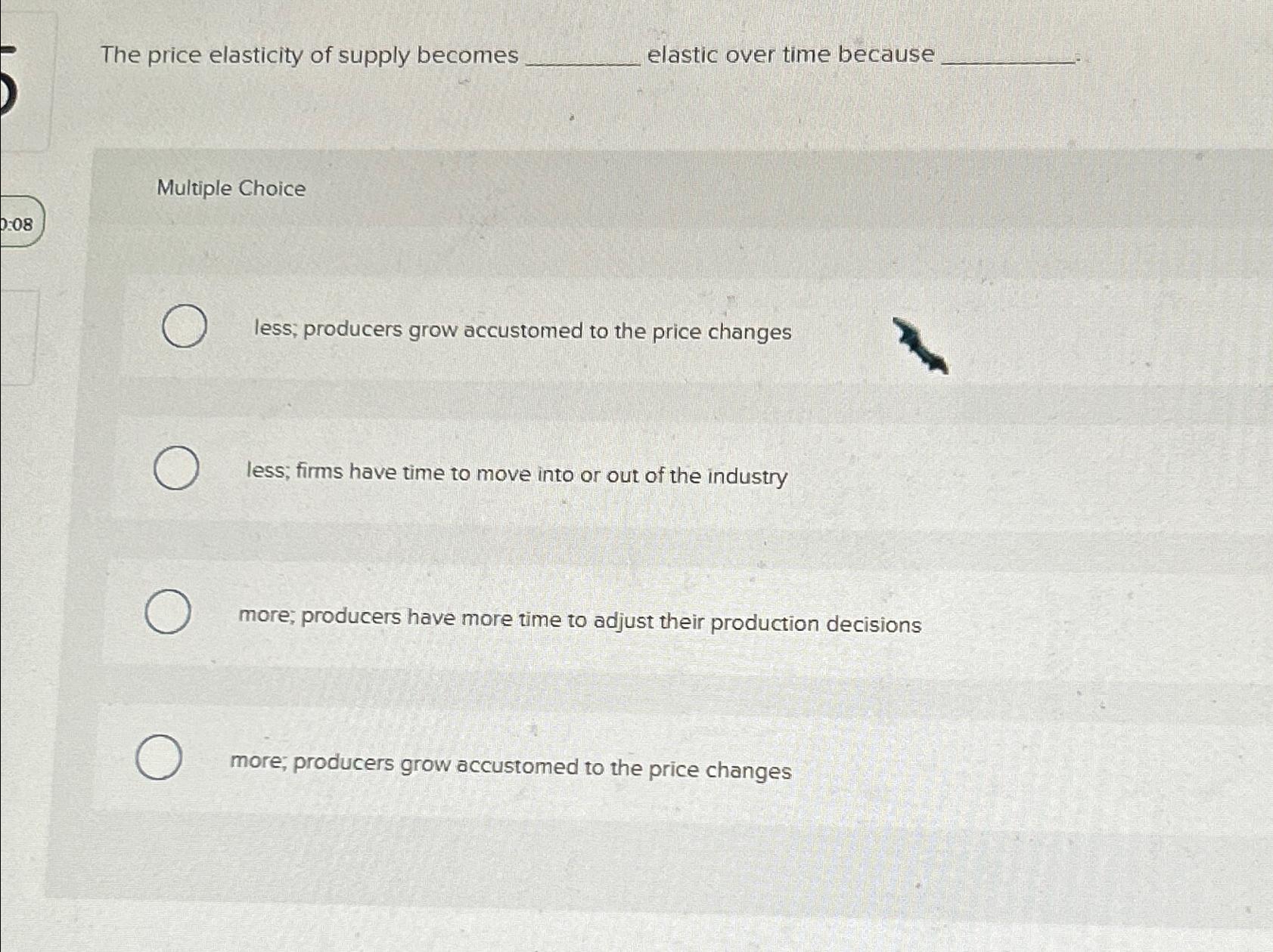 Solved The price elasticity of supply becomes elastic over | Chegg.com