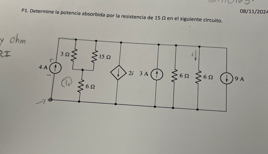 Solved P1. ﻿Determine la potencia absorbida por la | Chegg.com
