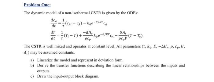 Solved The dynamic model of a non-isothermal CSTR is given | Chegg.com