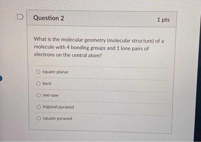 Solved What is the molecular geometry (molecular structure) | Chegg.com