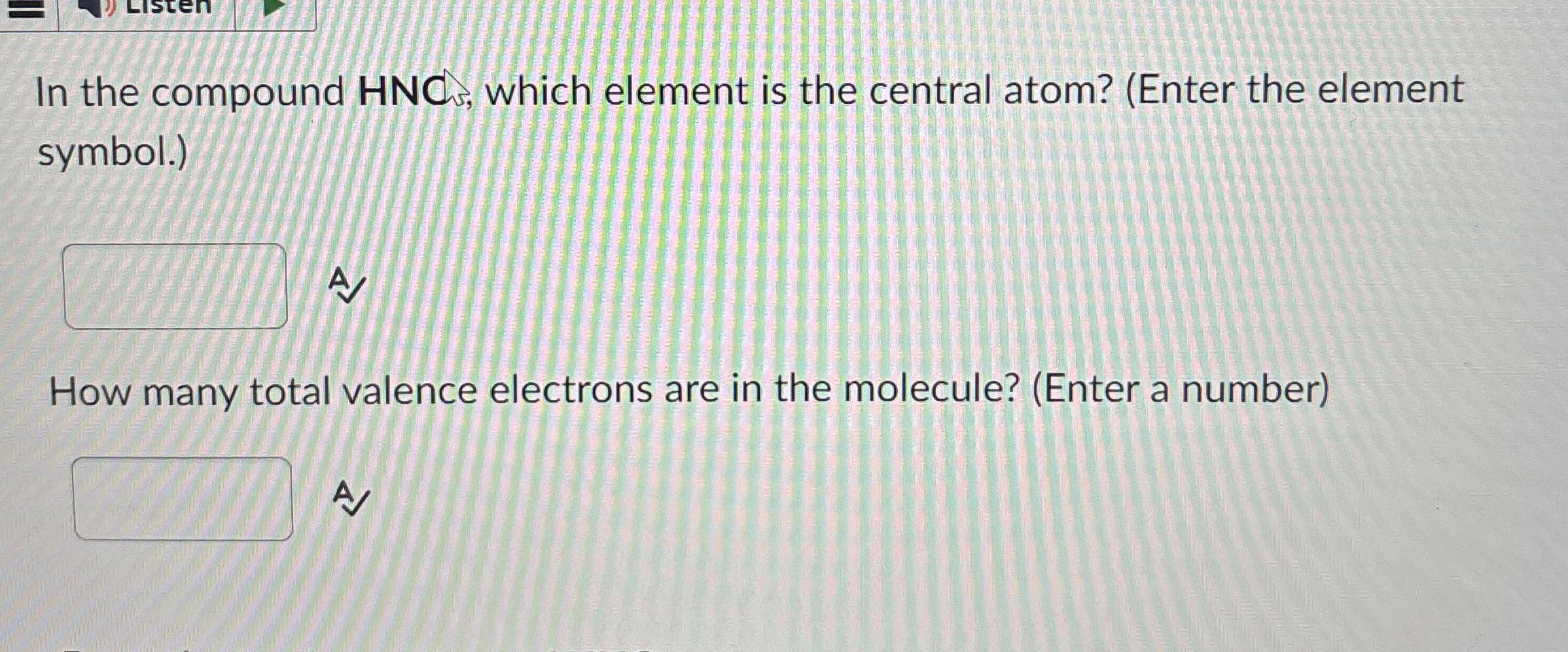 In the compound HNC, ﻿which element is the central | Chegg.com