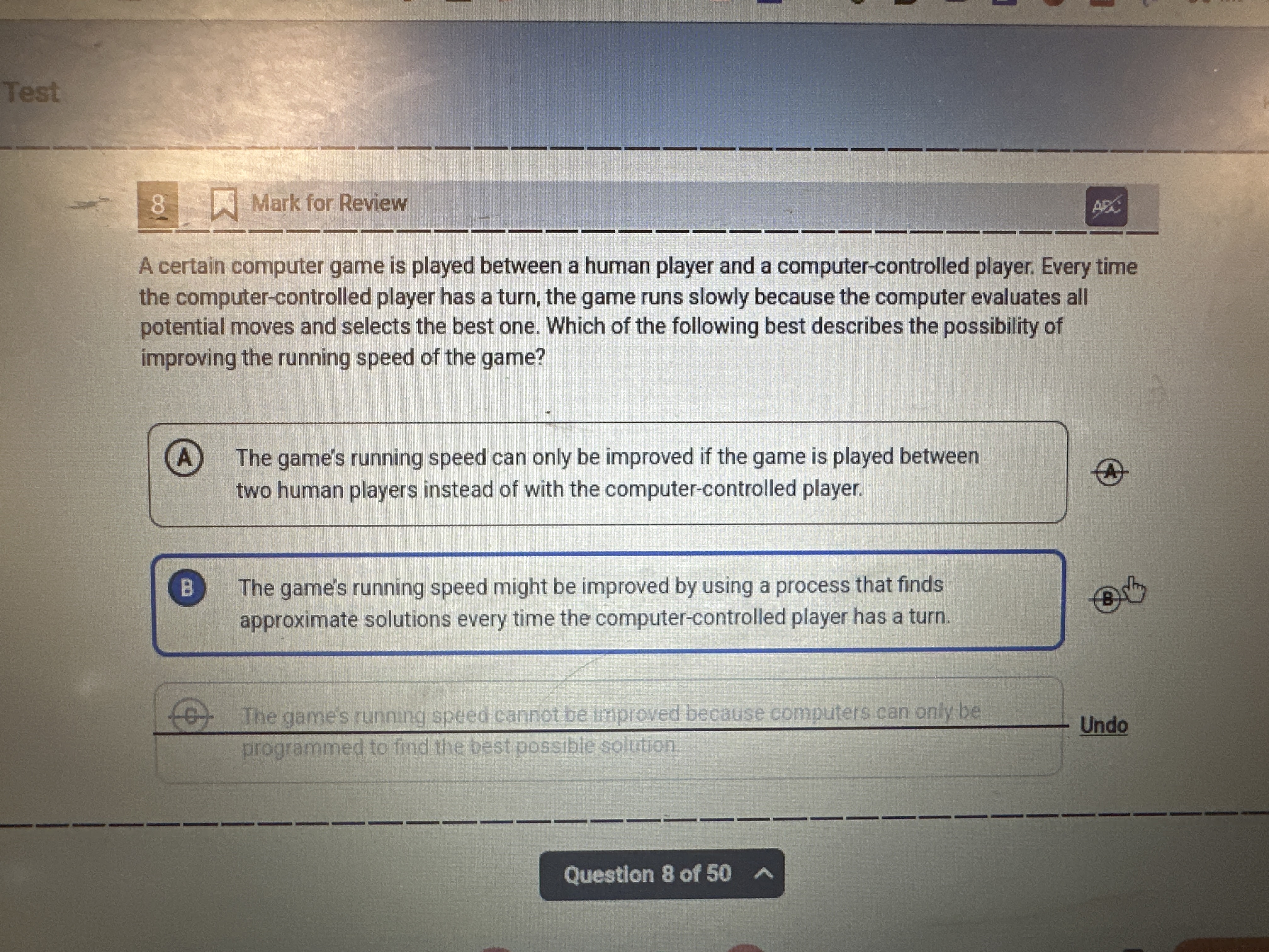 Solved 8Mark for Review ﻿AA^(@)A certain computer game is | Chegg.com