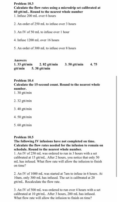 Solved CHAPTER 10: IV Flow Rate Calculations Problem 10.1 | Chegg.com