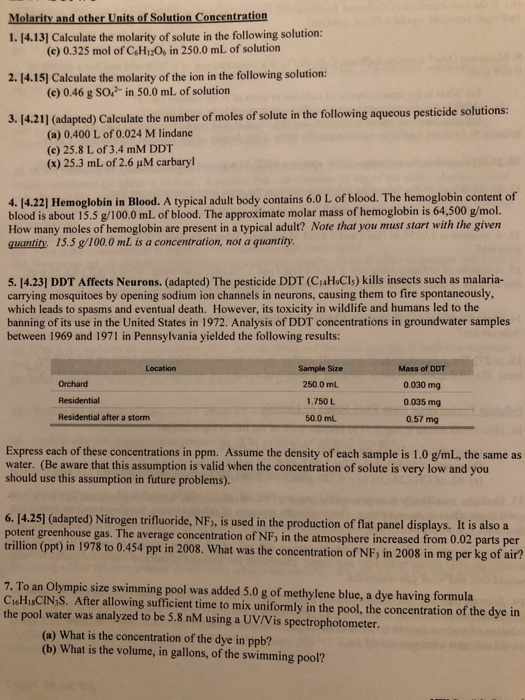 Solved Molarity and other Units of Solution Concentration 1. | Chegg.com