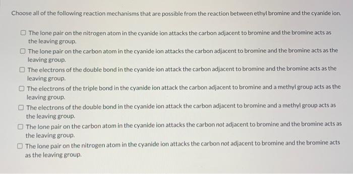 Solved Consider the following: When ethyl bromide reacts | Chegg.com