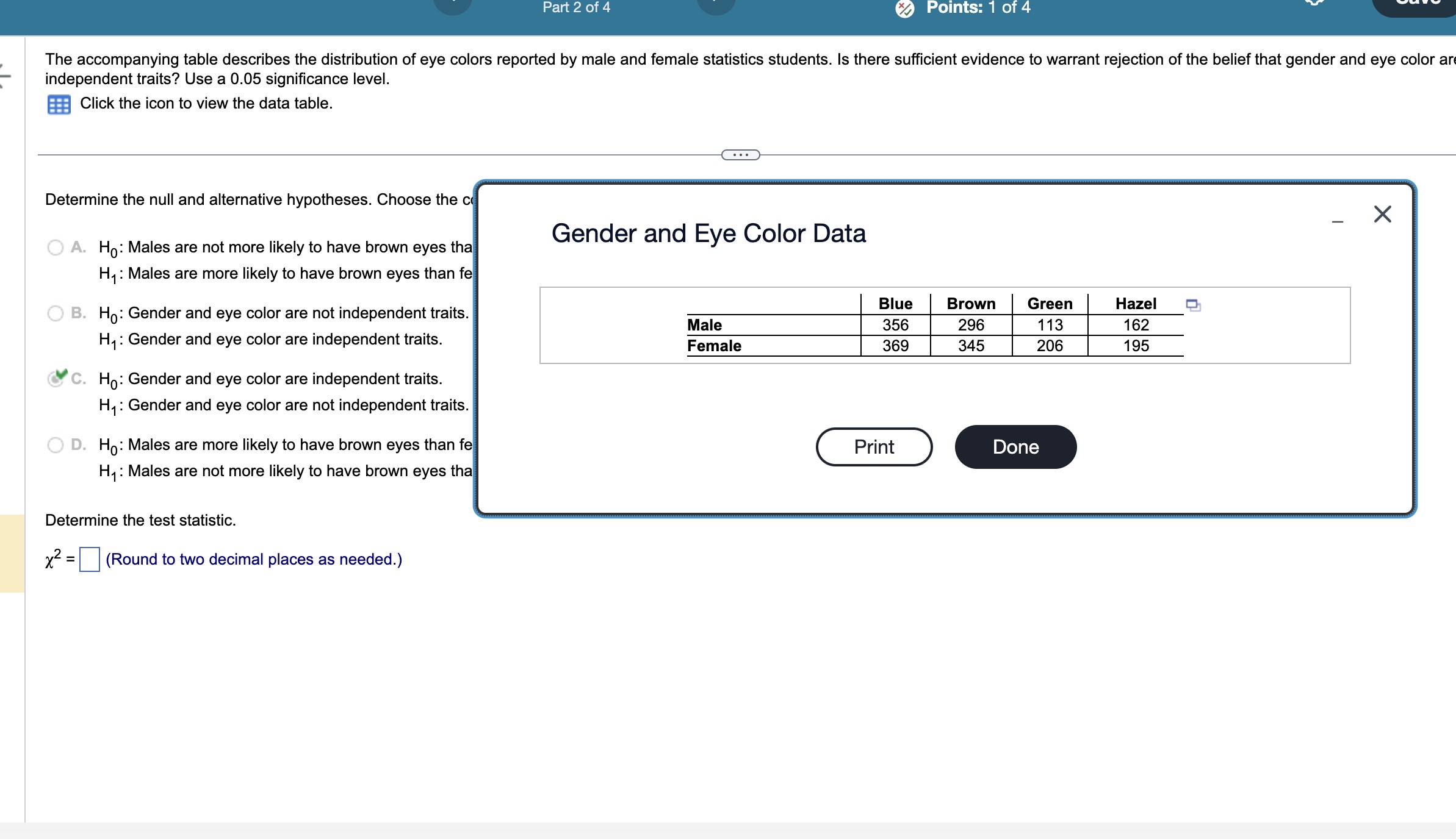 Solved independent traits? Use a 0.05 ﻿significance | Chegg.com