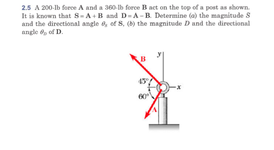 Solved 2.5 ﻿A 200-lb force A and a 360 -lb force B act on | Chegg.com