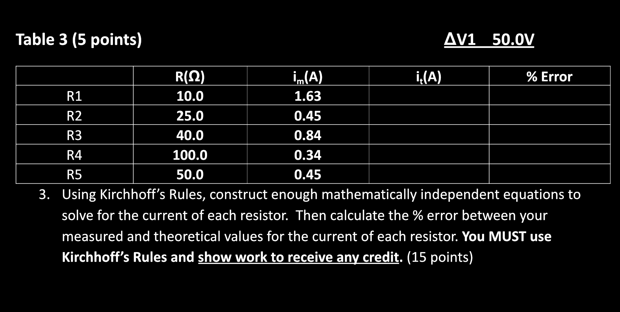 Solved Table 3Using Kirchhoff's Rules, construct enough | Chegg.com