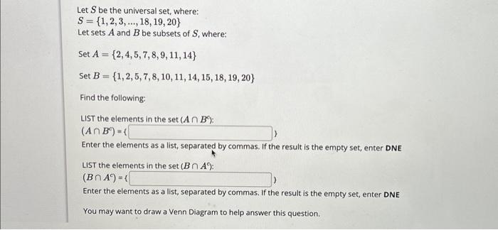 Solved Let S be the universal set, where: | Chegg.com