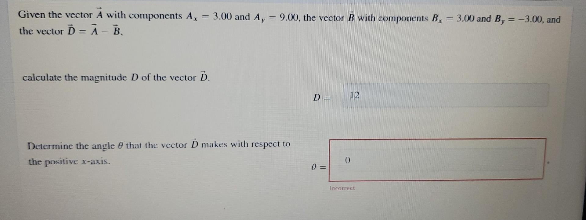 Solved D Given the vector A with components Ax = 3.00 and Ay | Chegg.com