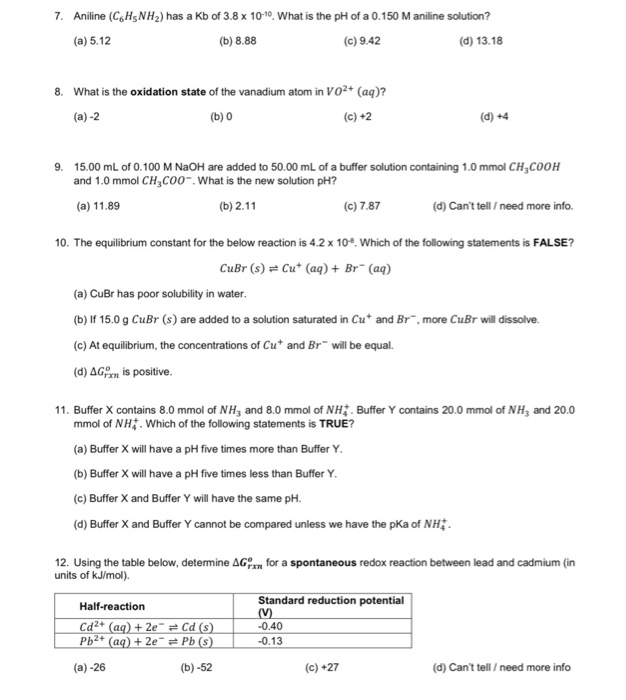 Solved 7. Aniline (C6H5NH2) has a Kb of 3.8 x 10-10. What is | Chegg.com