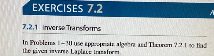 Solved EXERCISES 7.2 A 7.2.1 Inverse Transforms In Problems | Chegg.com
