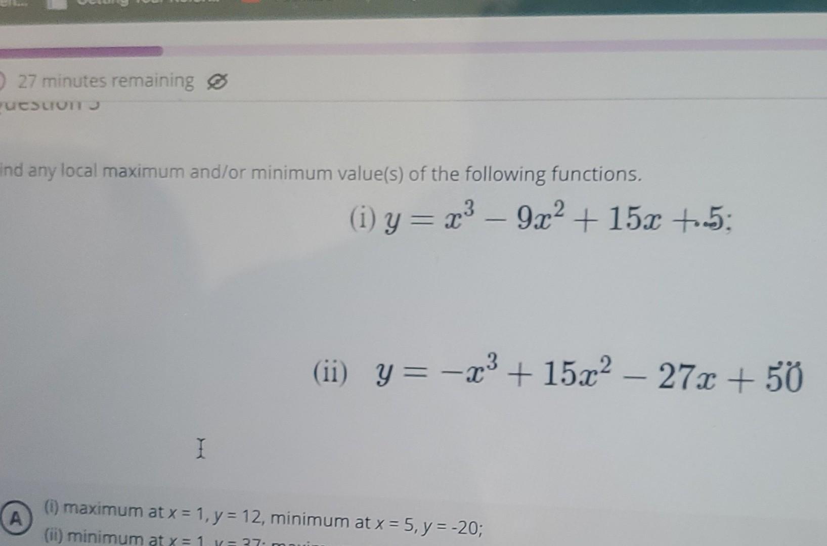 Solved Ind any local maximum and/or minimum value(s) of the | Chegg.com