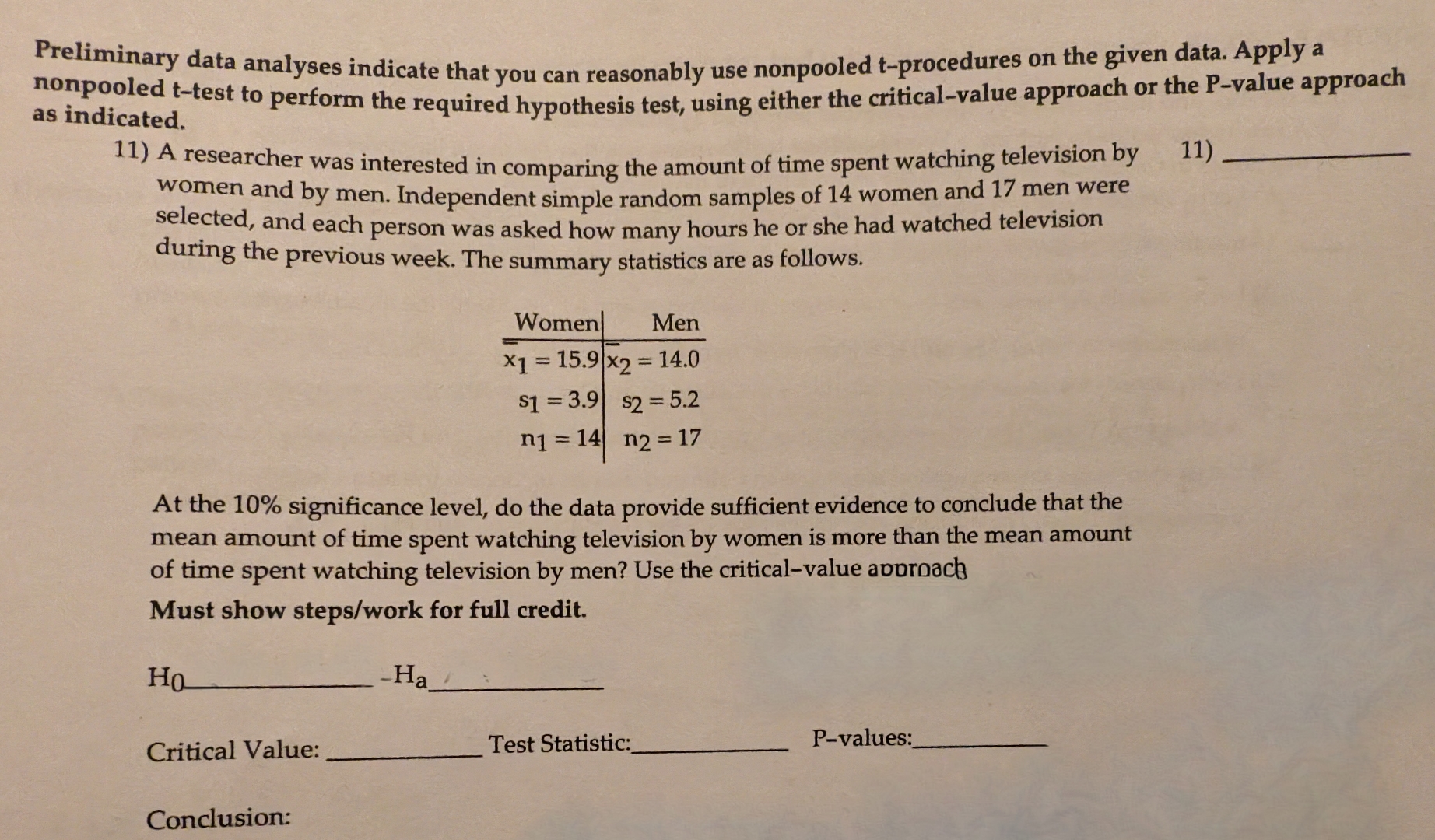 Solved Preliminary data analyses indicate that you can | Chegg.com