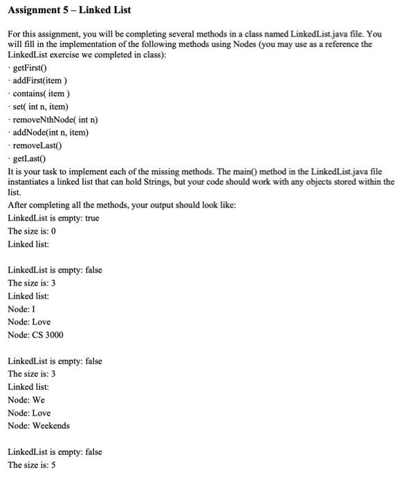 Solved Assignment 5-Linked List For this assignment, you | Chegg.com
