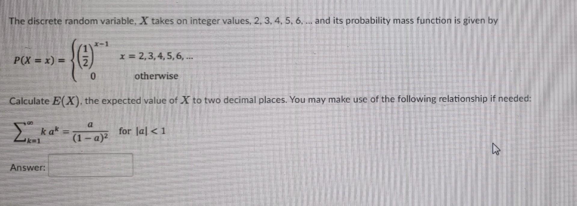 Solved The discrete random variable, X takes on integer | Chegg.com