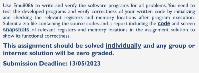 Solved Use Emu8086 to write and verify the software programs | Chegg.com