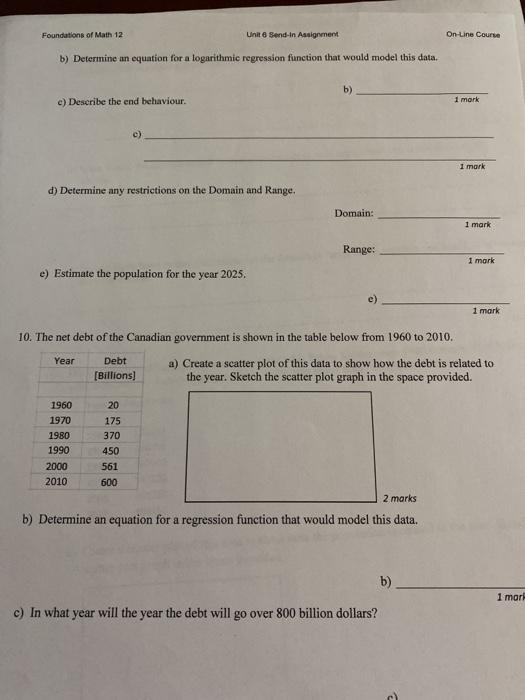 Solved Foundations of Math 12 Unit 6 Send In Assignment | Chegg.com