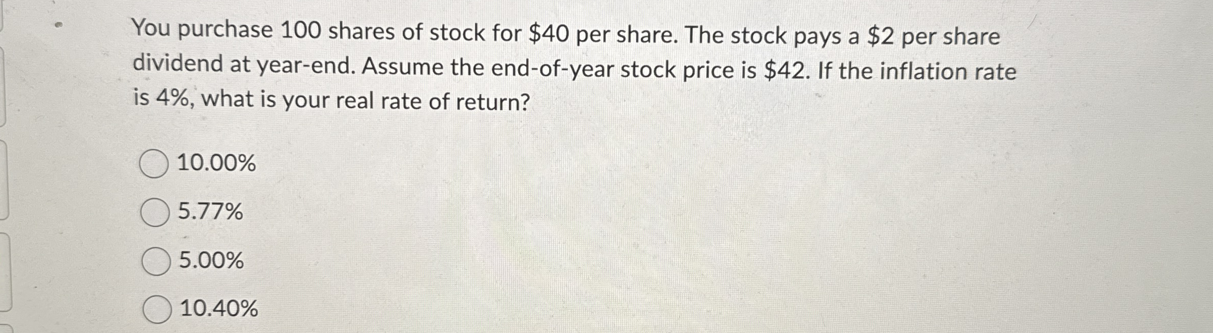 Solved You purchase 100 ﻿shares of stock for $40 ﻿per share. | Chegg.com