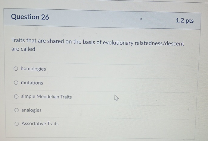 Solved Question 261.2ptsTraits that are shared on the basis | Chegg.com