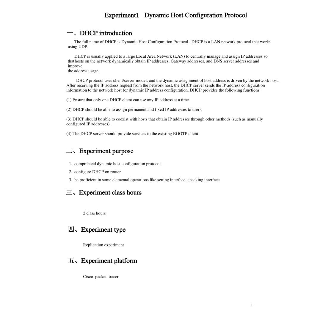 Solved Experiment1 ﻿Dynamic Host Configuration | Chegg.com