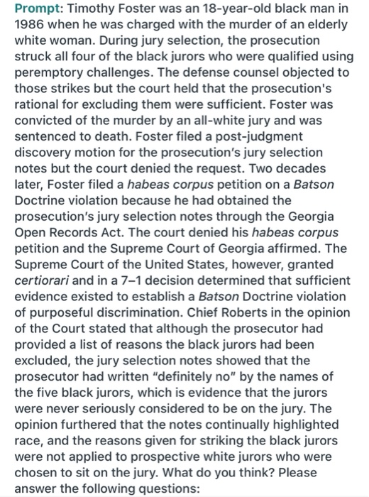 Prompt: Timothy Foster was an 18-year-old black man | Chegg.com