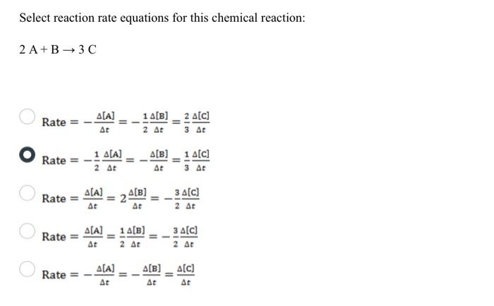 Solved Select reaction rate equations for this chemical | Chegg.com