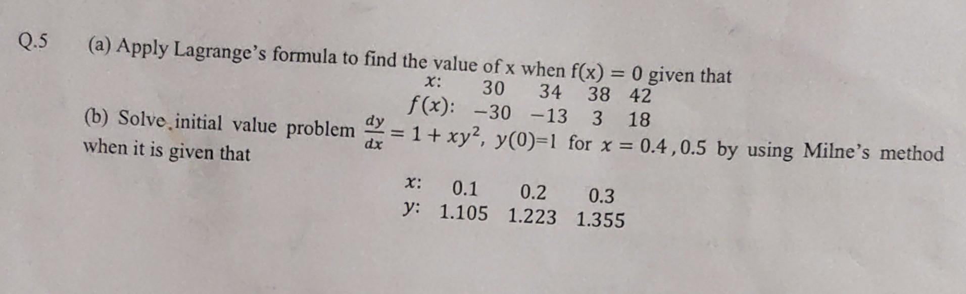 Solved (a) Apply Lagrange's formula to find the value of x | Chegg.com